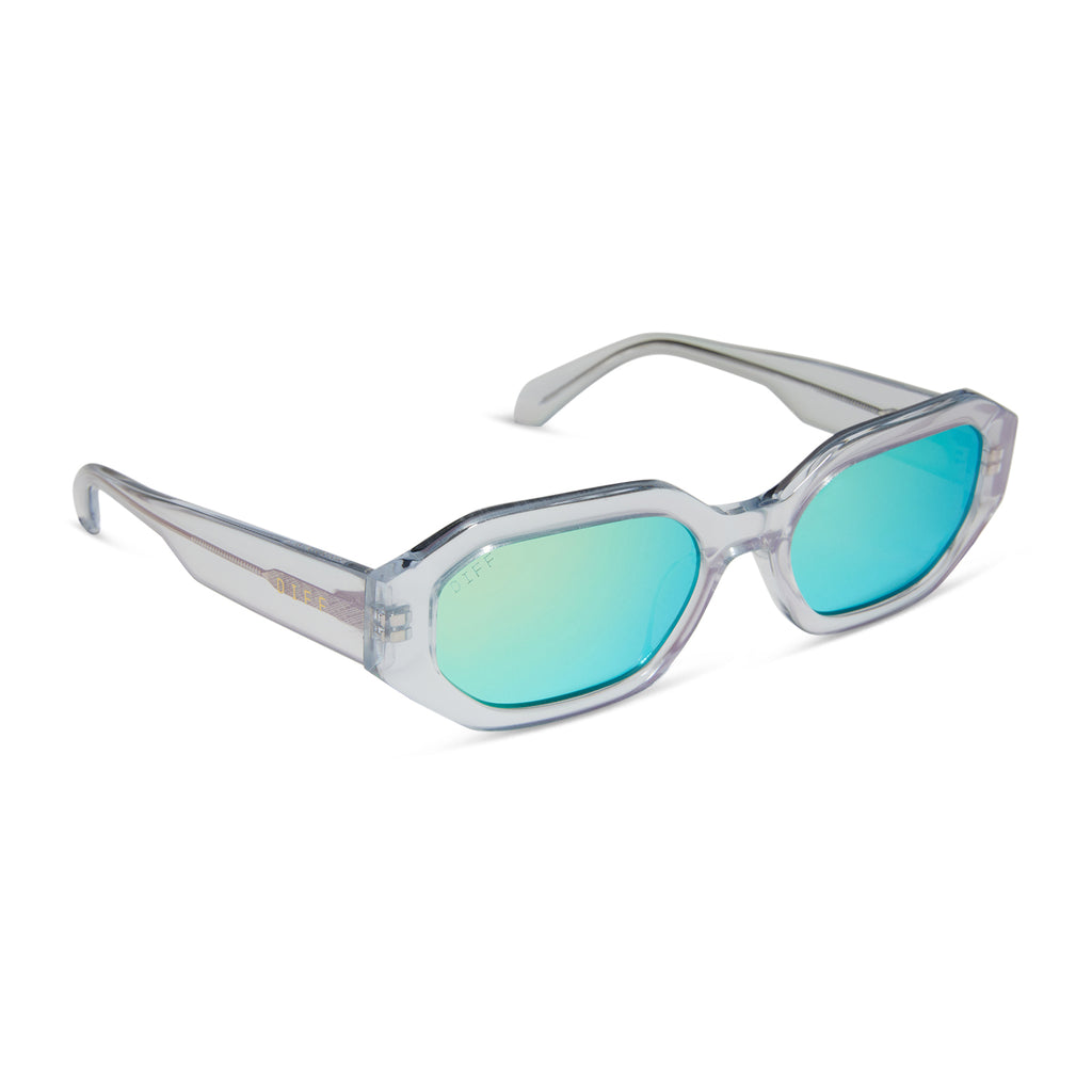 Allegra Rectangle Sunglasses Opalescent Turquoise And Ice Mirror Diff