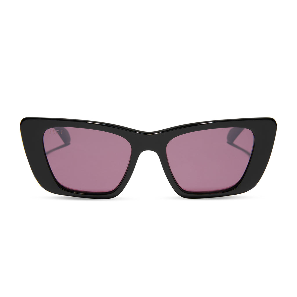 Aura Square Sunglasses | Black & Aubergine & Silver Flash | DIFF Eyewear