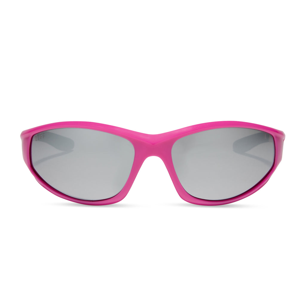 Lightning Wrap Sunglasses Neon Pink And Silver Mirror Polarized Diff Eyewear