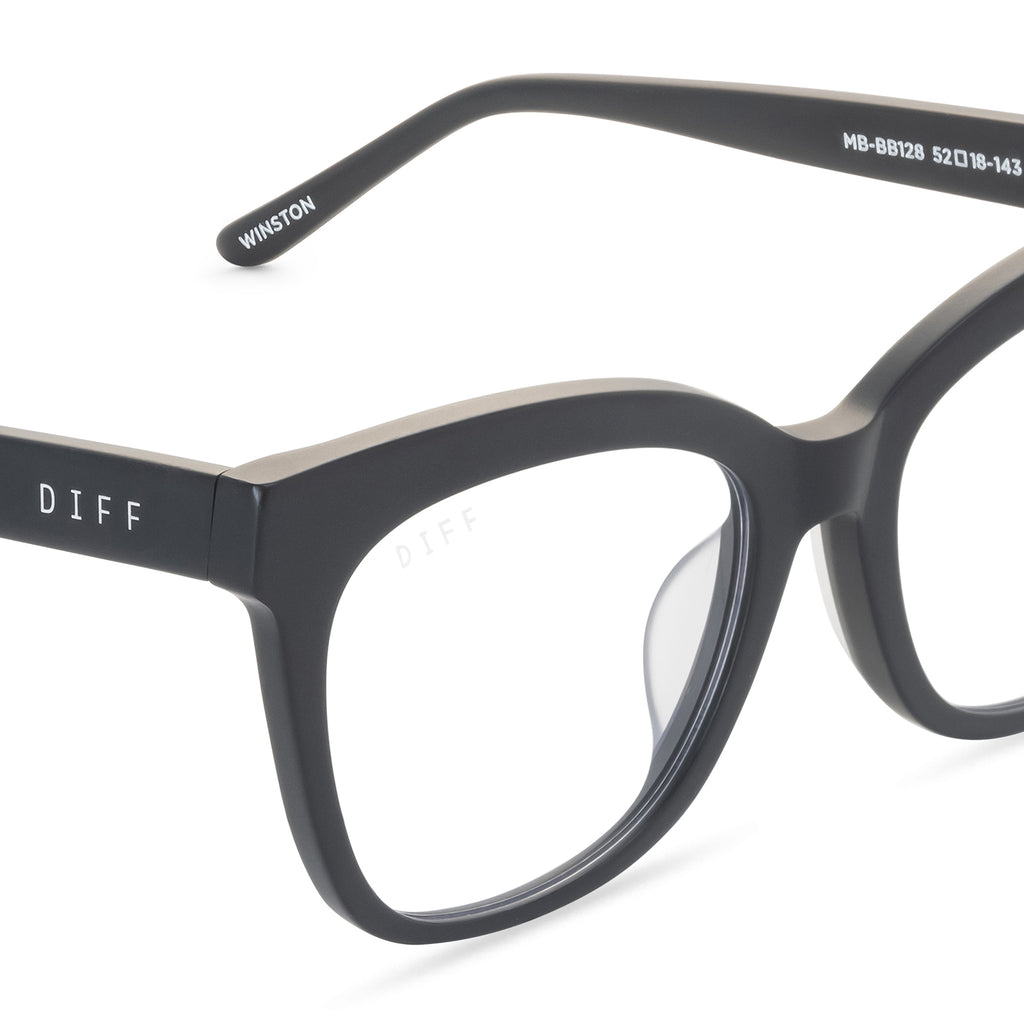 Winston Square Glasses Matte Black And Blue Light Technology Diff Eyewear 2255