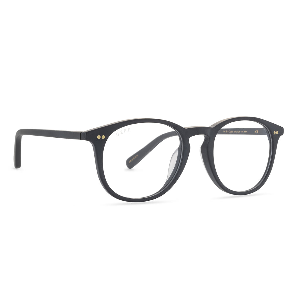 Jaxson Round Glasses Matte Black And Clear Blue Light Technology Diff