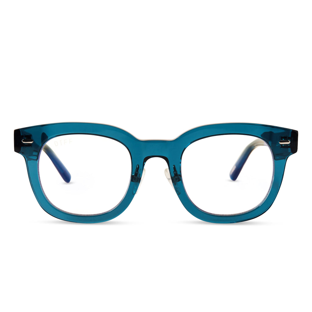 Summer Square Glasses Deep Aqua And Clear Diff Eyewear