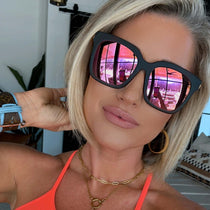 Bella Square Sunglasses | Matte Black & Pink Mirrored Sunglasses | DIFF ...