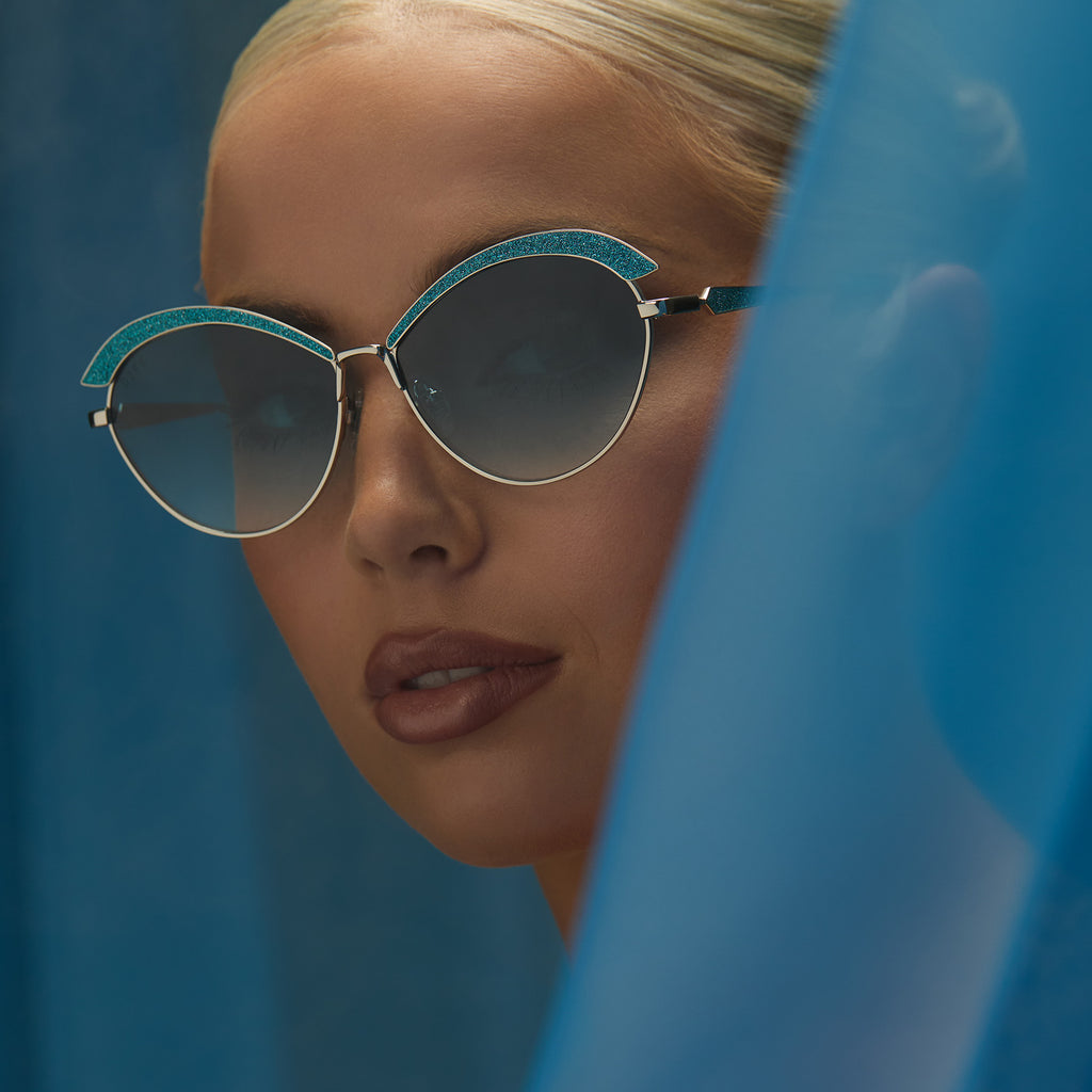 Wednesday Cat Eye Sunglasses | Silver & Teal Gradient | DIFF Eyewear