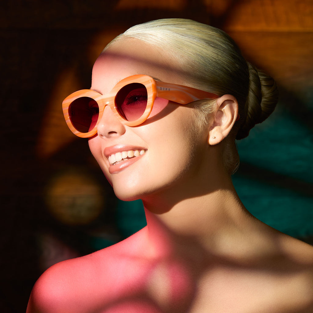 Wednesday Cat Eye Sunglasses | Orange Pink Stripe & Wine | DIFF Eyewear