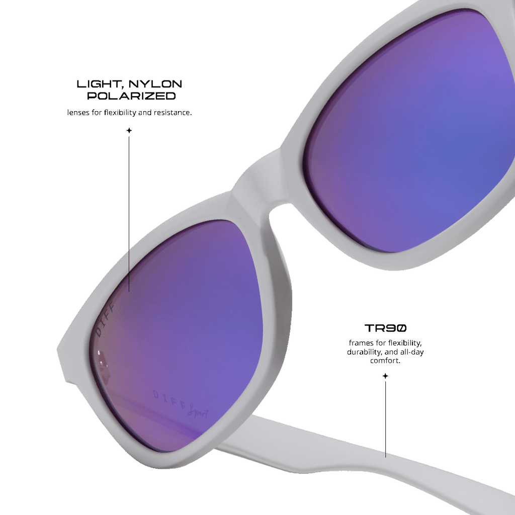 Storm Square Sunglasses | White & Purple Mirror Polarized | DIFF Sport – DIFF Eyewear
