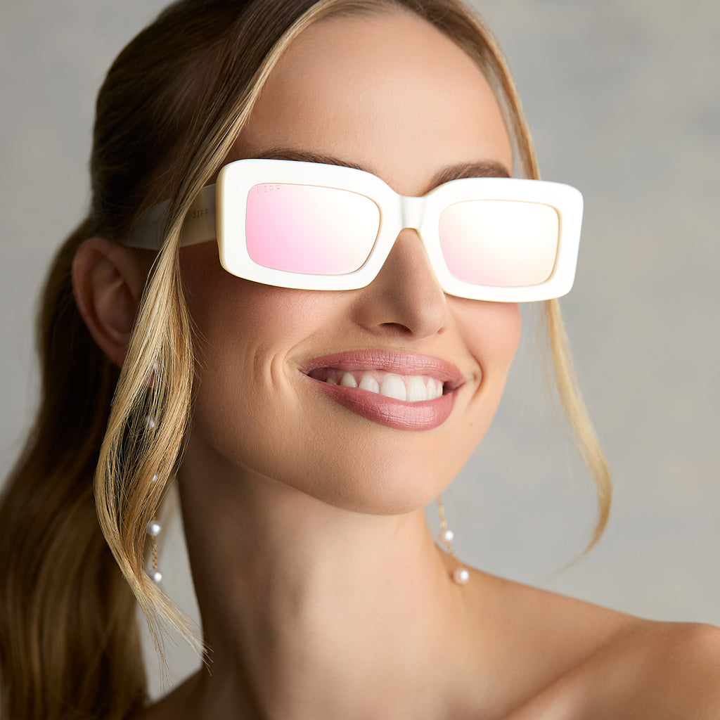 Indy Rectangle Sunglasses | Opaline & Taupe Mirror | DIFF Eyewear