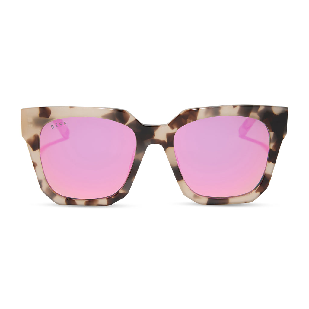 Ariana Square Sunglasses | Cream Tort & Pink Mirror | DIFF Eyewear