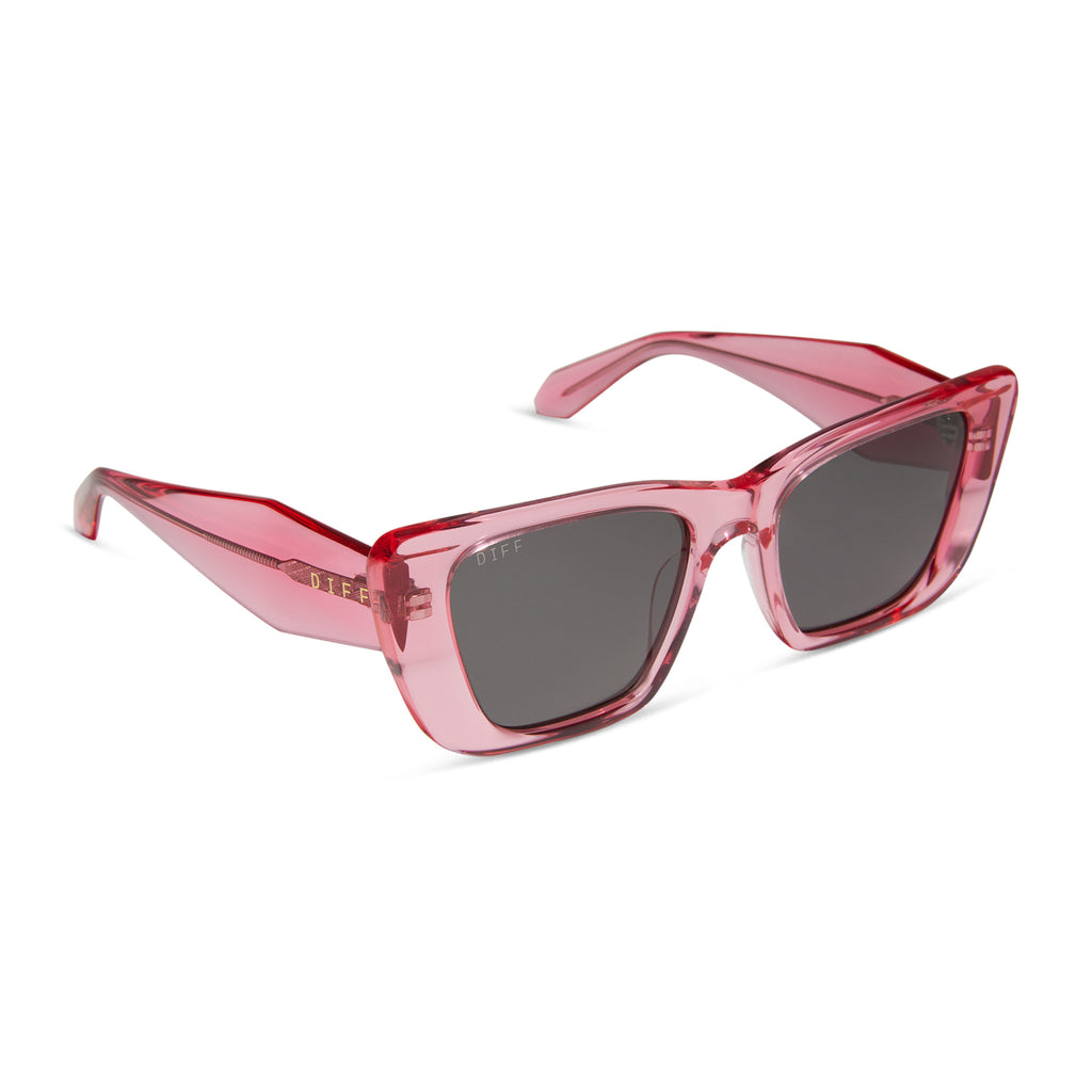 Aura Square Sunglasses | Candy Pink Crystal & Grey | DIFF Eyewear