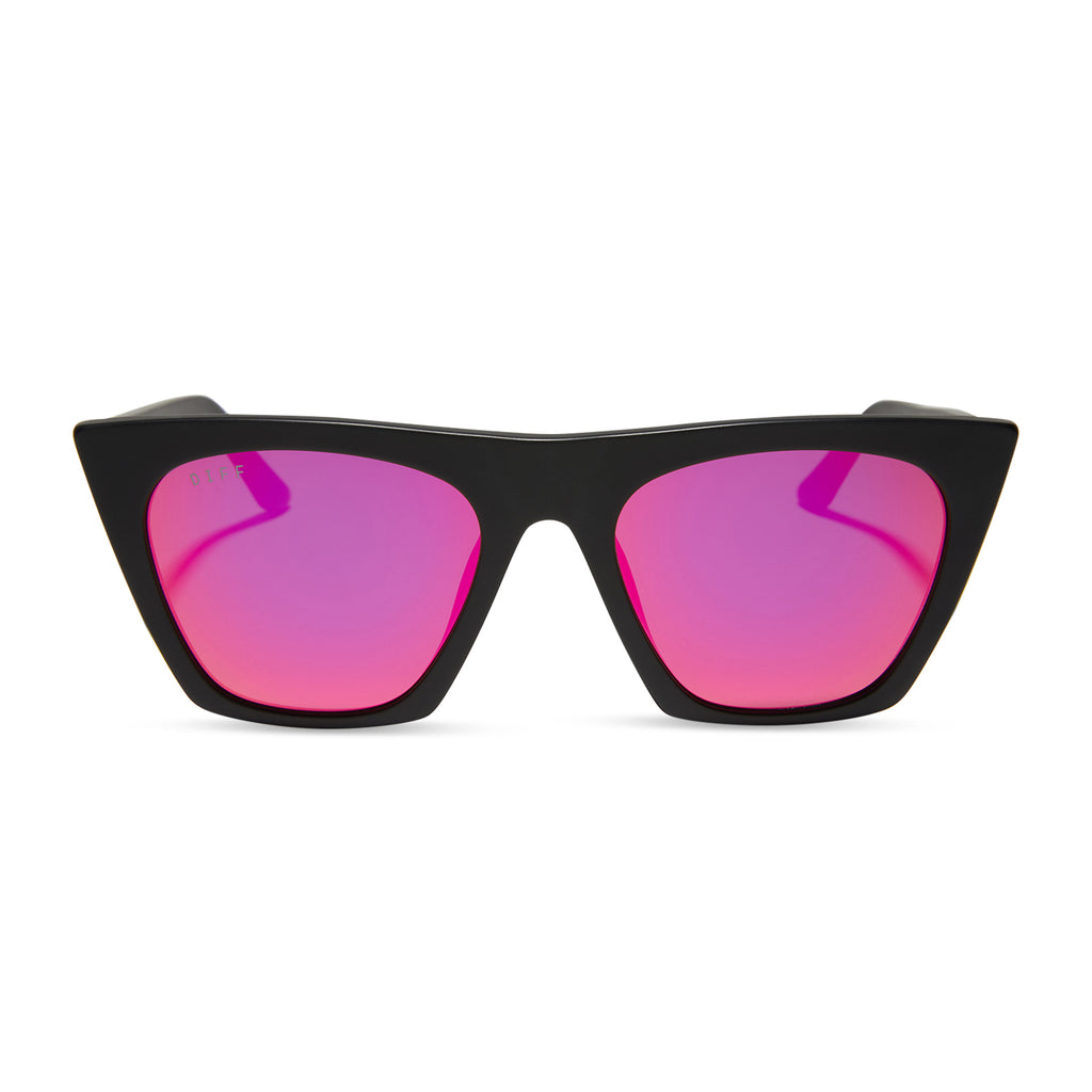 Avril Cateye Sunglasses | Matte Black & Sunset Mirror | DIFF Eyewear