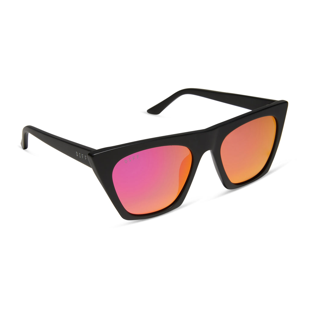 Avril Cateye Sunglasses | Matte Black & Sunset Mirror | DIFF Eyewear