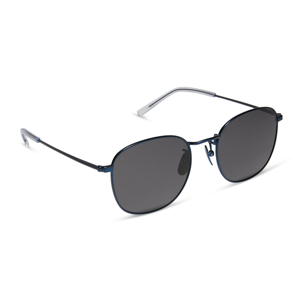 Axel Round Sunglasses | Deep Navy Metal & Grey Polarized| DIFF Eyewear