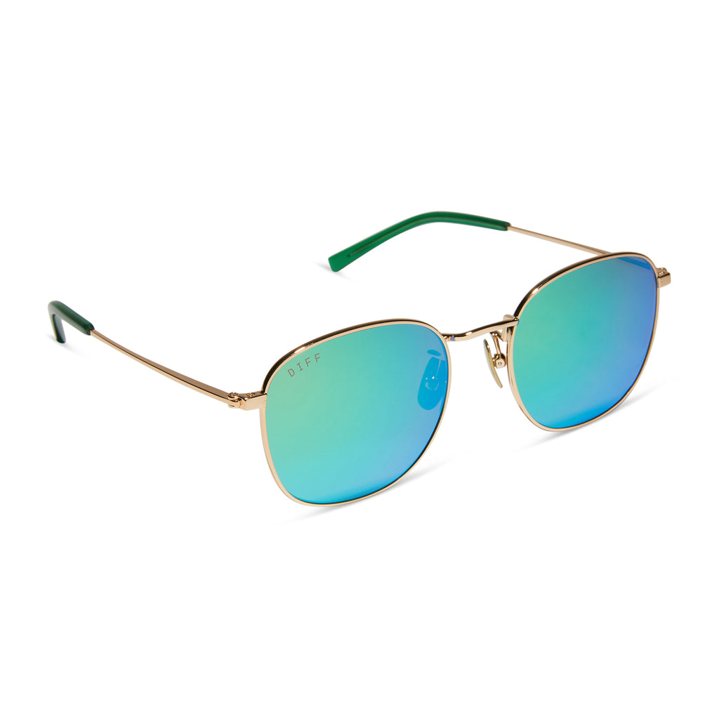 Axel Round Sunglasses | Gold & Green Mirror | DIFF Eyewear
