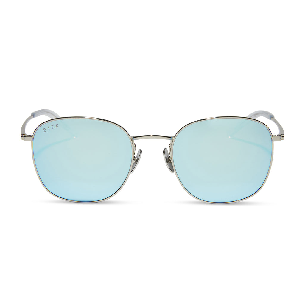 Axel Round Sunglasses | Silver & Turquoise Ice Mirror | DIFF Eyewear