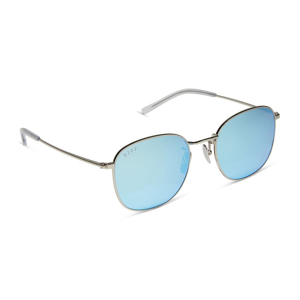 Axel Round Sunglasses | Silver & Turquoise Ice Mirror | DIFF Eyewear