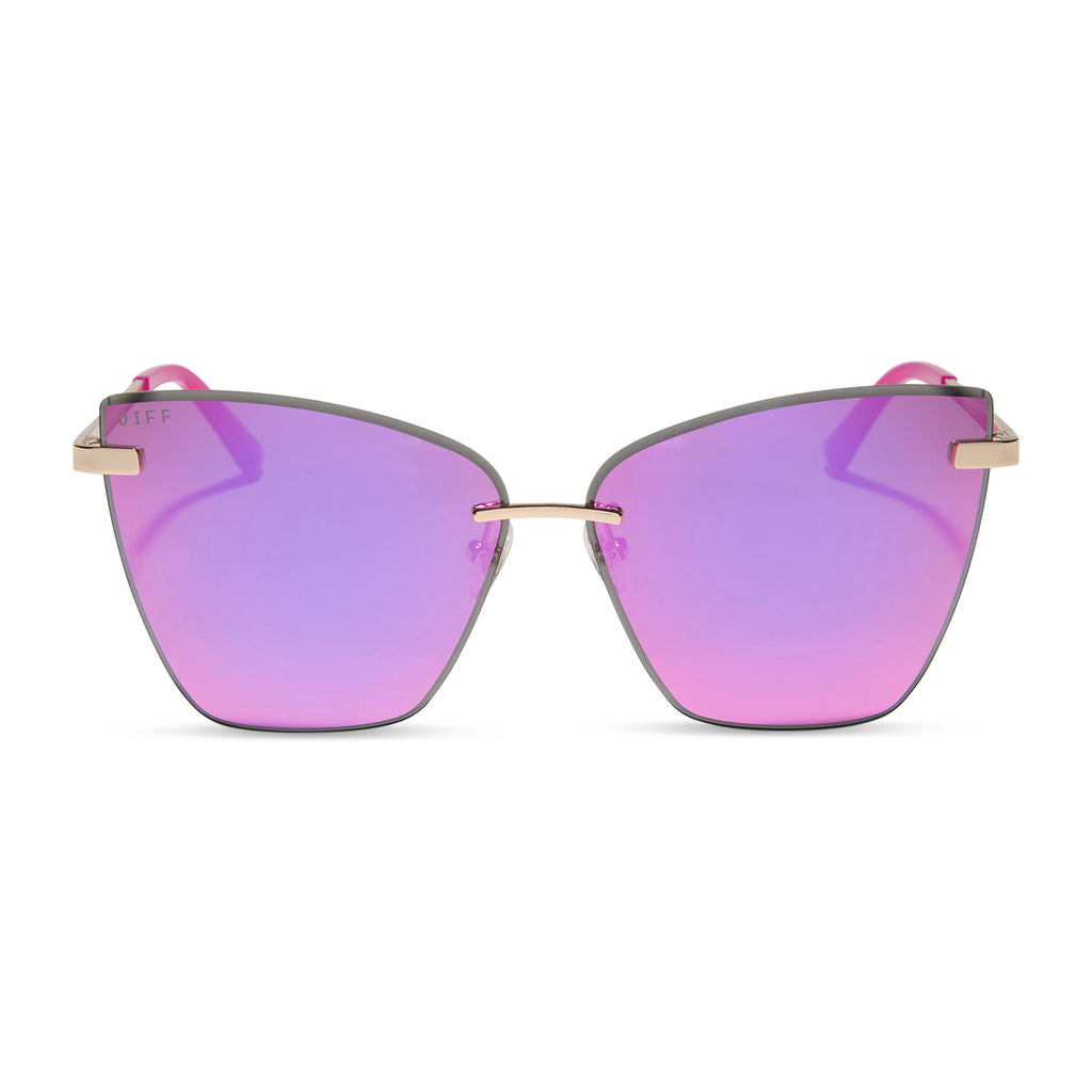 Becky V Cat Eye Sunglasses | Gold & Pink Rush Mirror | DIFF Eyewear
