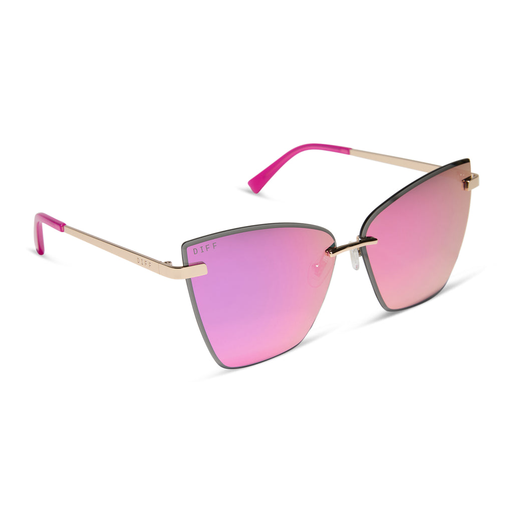 Becky V Cat Eye Sunglasses | Gold & Pink Rush Mirror | DIFF Eyewear