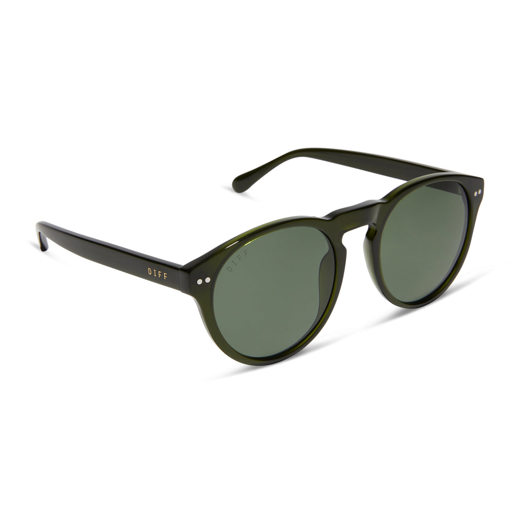 Cody XL Round Sunglasses | Dark Olive Crystal & G15 | DIFF Eyewear