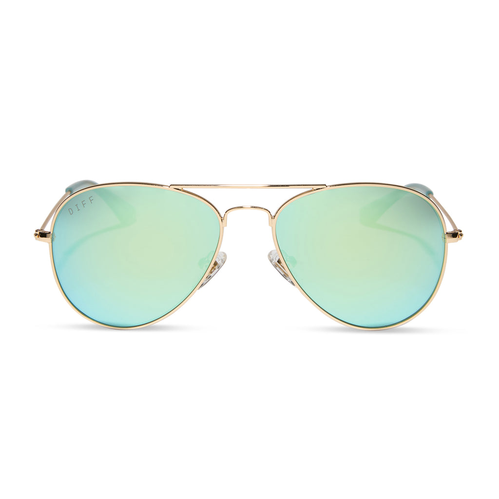 Cruz XS Aviator Sunglasses | Gold & Aquatic Awe Mirror | DIFF Eyewear