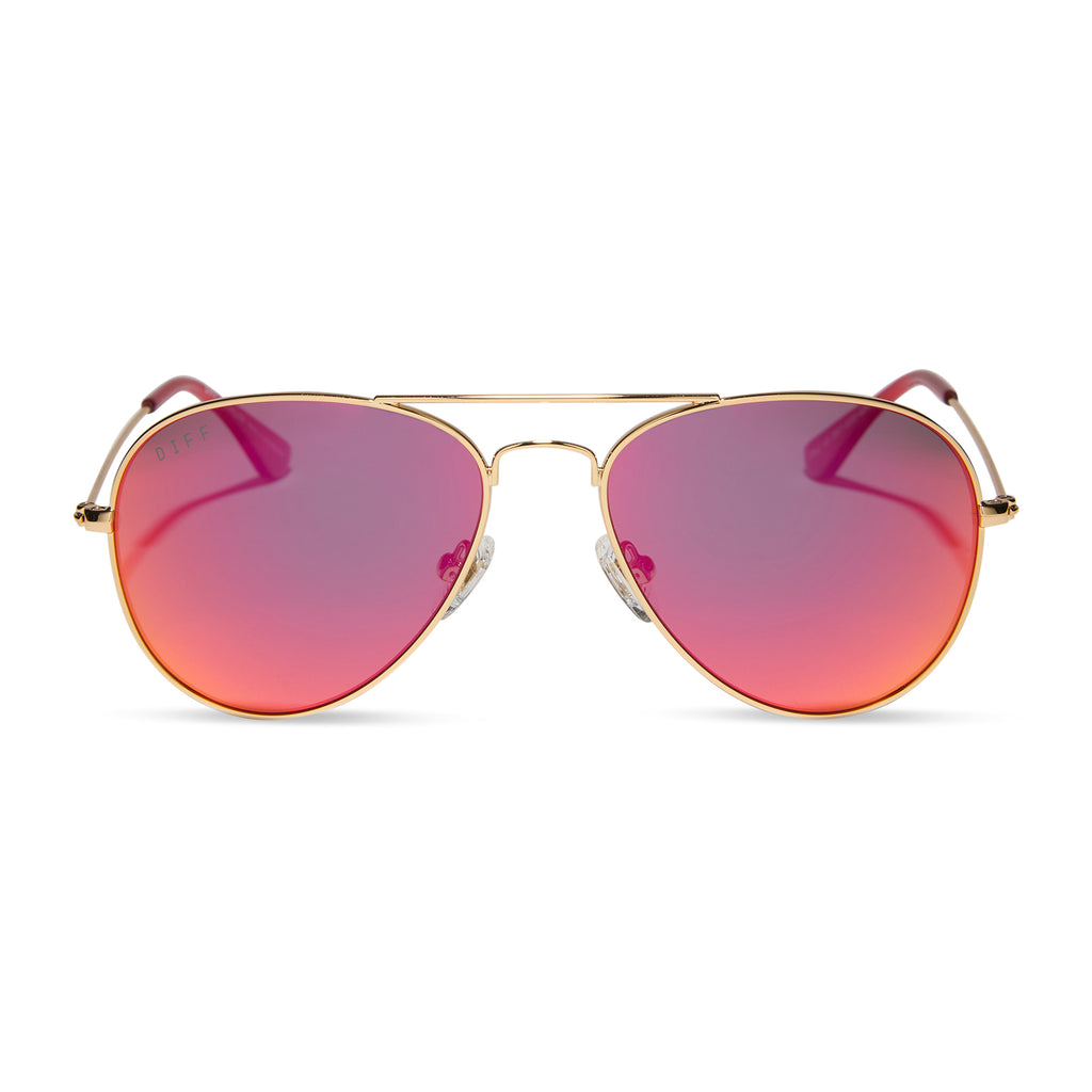 Cruz XS Aviator Sunglasses | Gold & Red Hot Summer Mirror | DIFF Eyewear