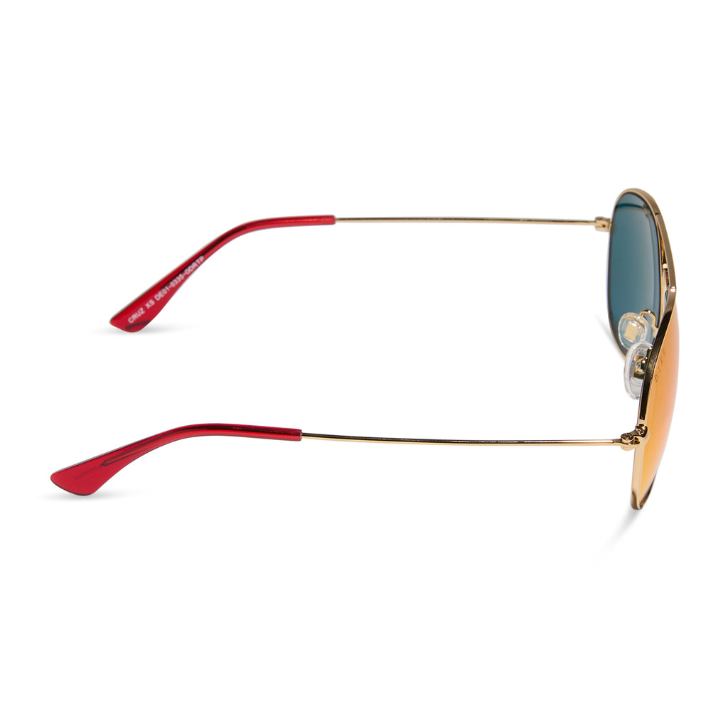 Cruz XS Aviator Sunglasses | Gold & Red Hot Summer Mirror | DIFF Eyewear