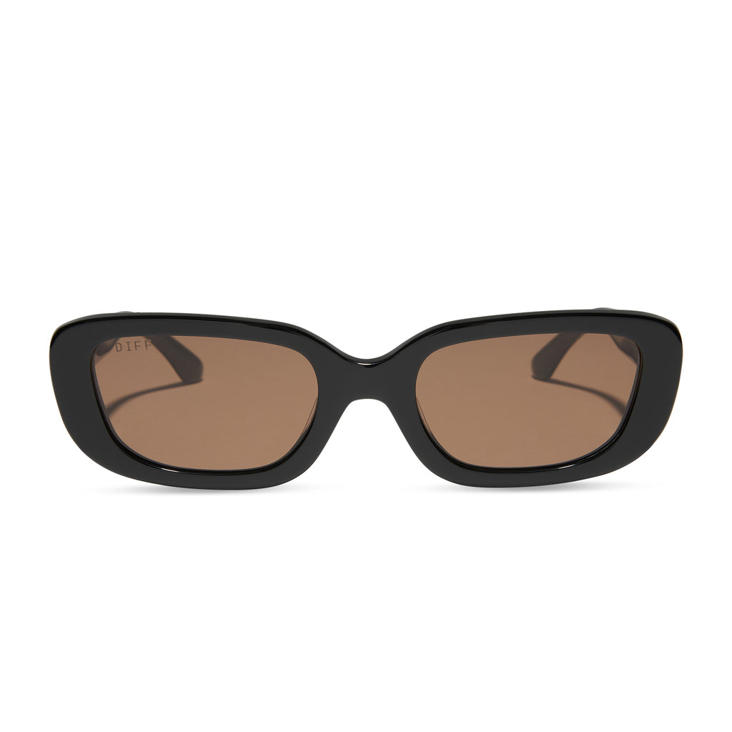 Daphne Rectangle Sunglasses | Black Silver Metal & Brown | DIFF Eyewear