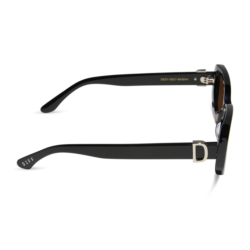 Daphne Rectangle Sunglasses | Black Silver Metal & Brown | DIFF Eyewear