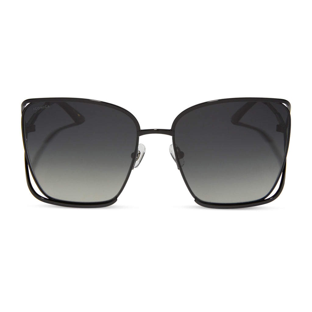 Francesca Square Sunglasses | Black + Black Temple Tips & Grey Gradient ...