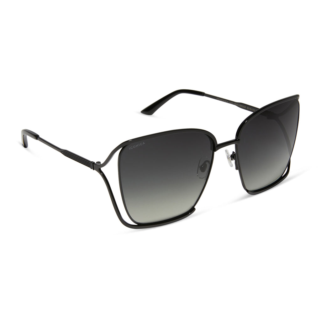 Francesca Square Sunglasses | Black + Black Temple Tips & Grey Gradient ...