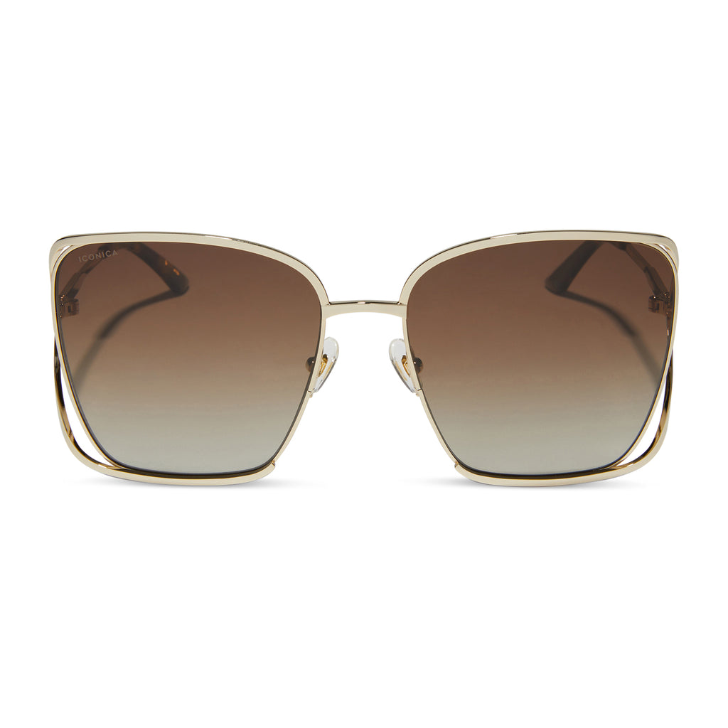 Francesca Square Sunglasses | Gold + Dark Tortoise Temple Tips & Brown ...