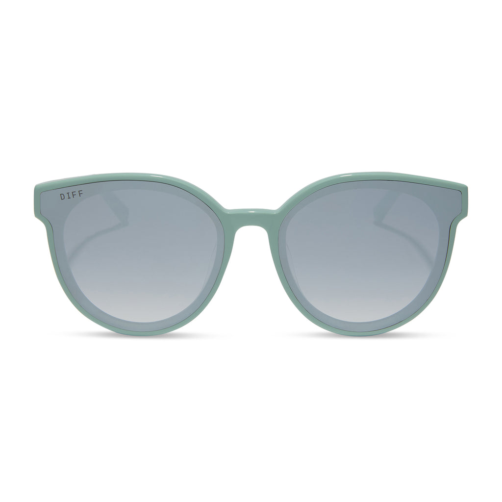 Gemma Round Sunglasses Steel Teal And Grey Gradient With Silver Flash