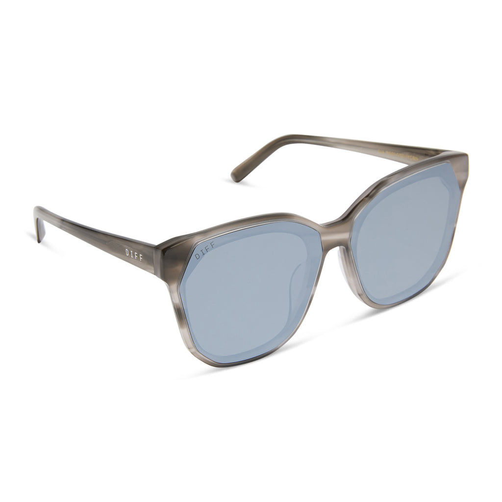 Gia Square Sunglasses | Smoke Marble & Grey & Silver Flash | DIFF Eyewear