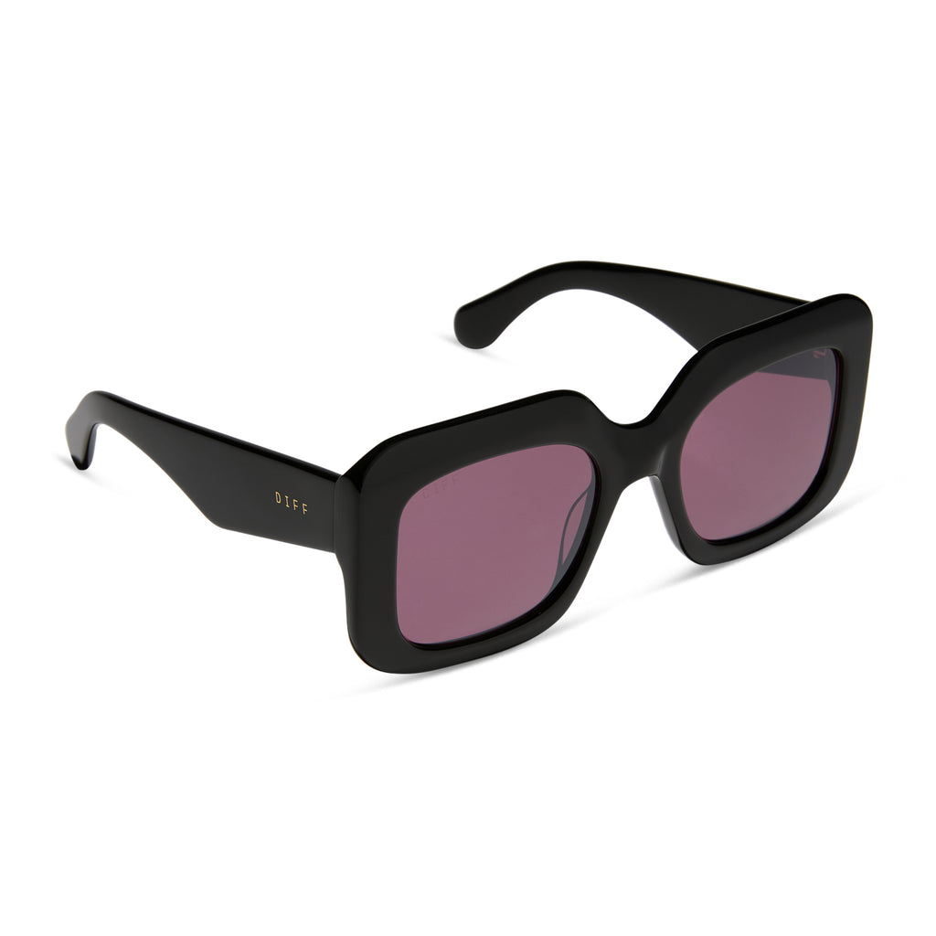 Giada Rectangle Sunglasses | Black & Aubergine Silver Flash | DIFF Eyewear