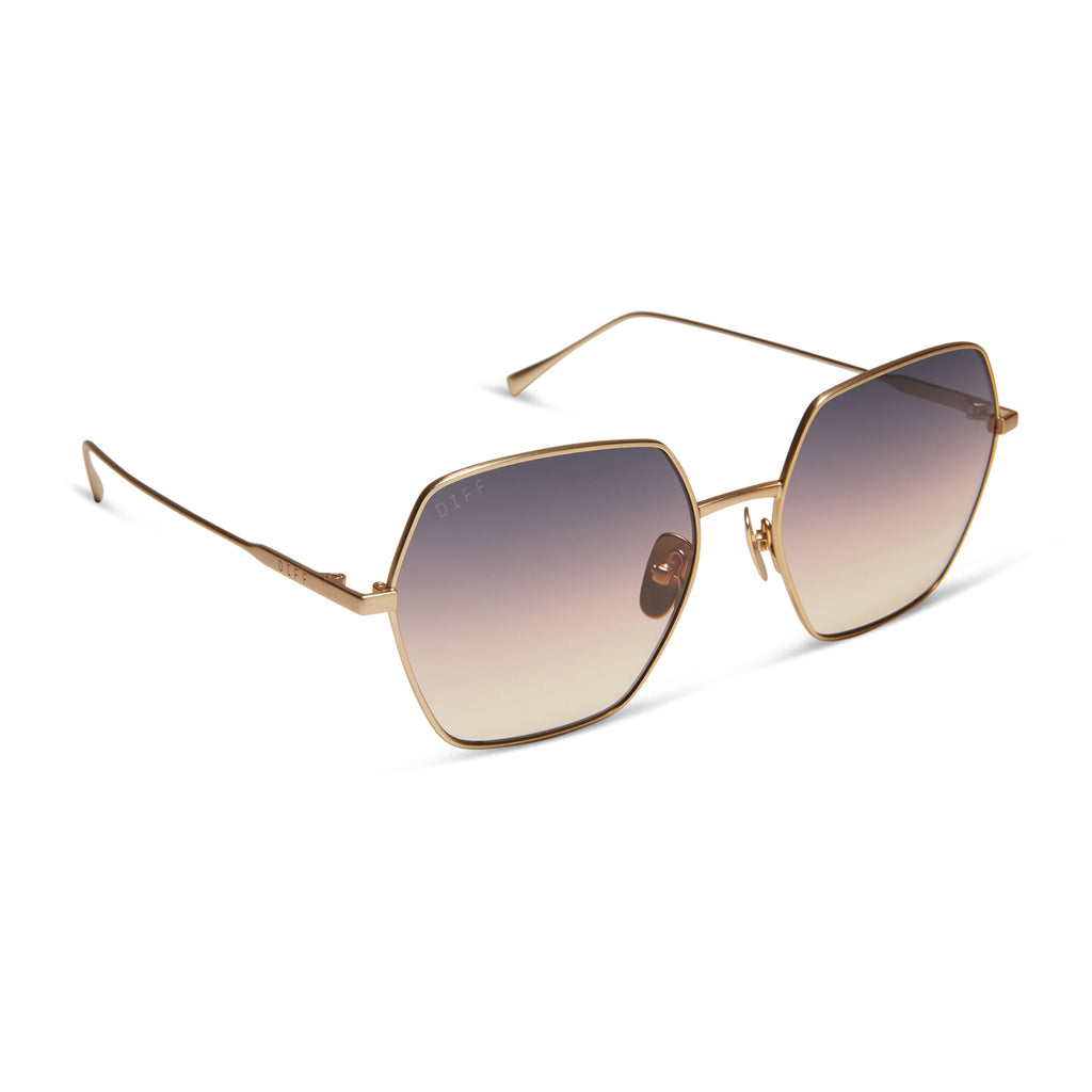 Harlowe Hexagon Sunglasses | Brushed Gold & Twilight Gradient | DIFF ...
