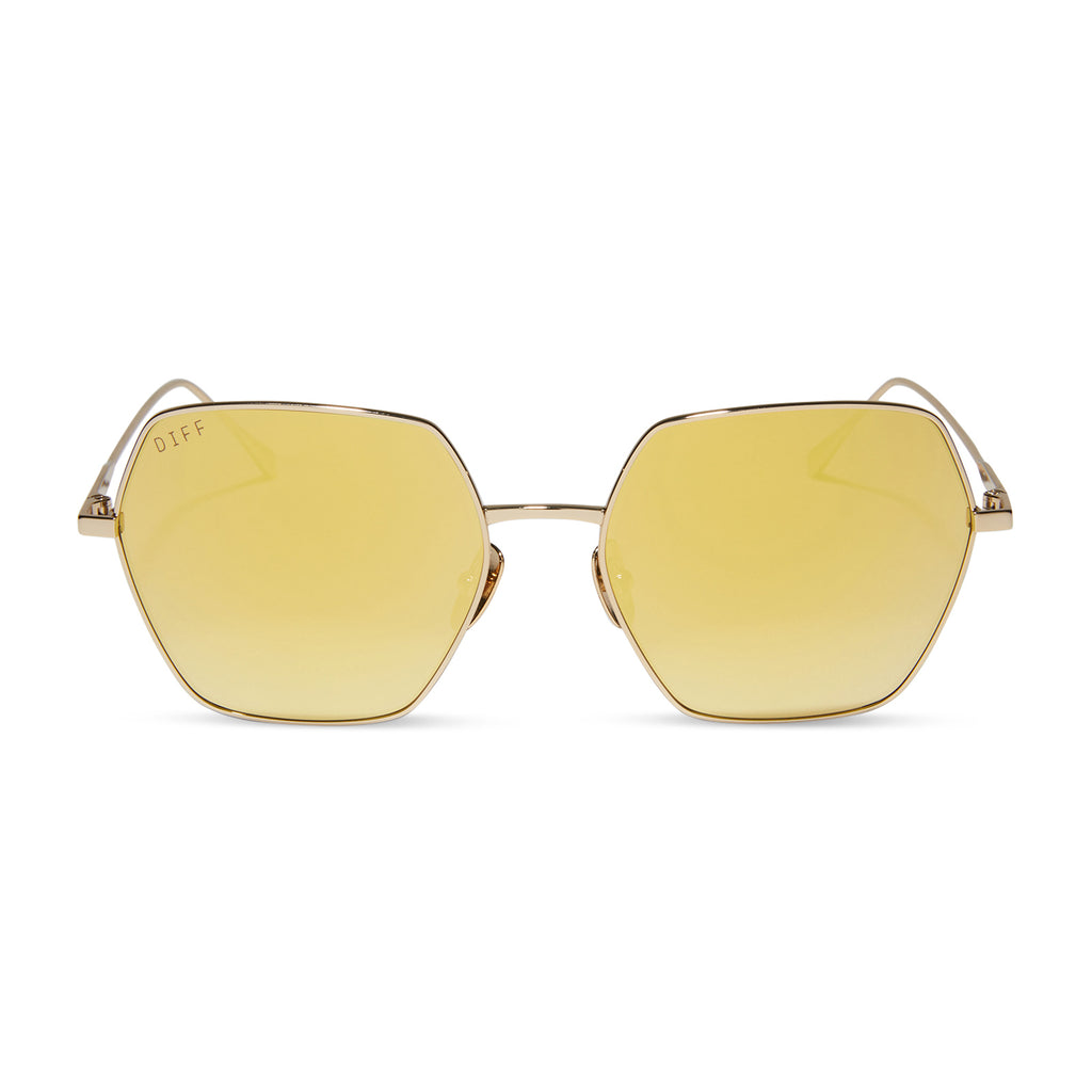 Harlowe Hexagon Sunglasses | Gold & Brilliant Gold Mirror | DIFF Eyewear