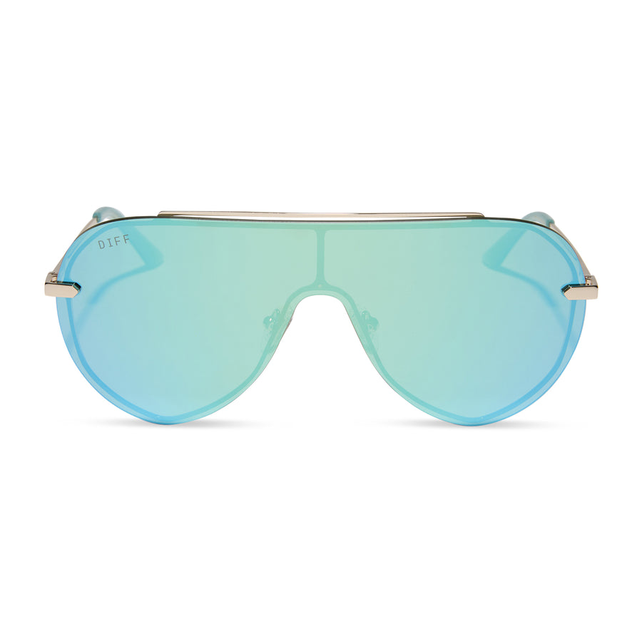 Imani Shield Sunglasses Gold And Aquatic Awe Mirror Diff Eyewear