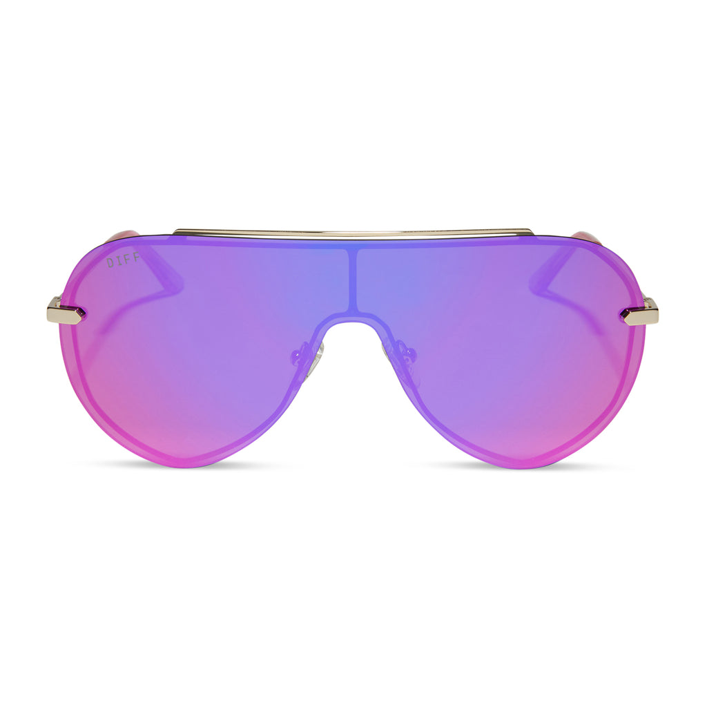 Imani Shield Sunglasses | Gold & Pink Rush Mirror | DIFF Eyewear
