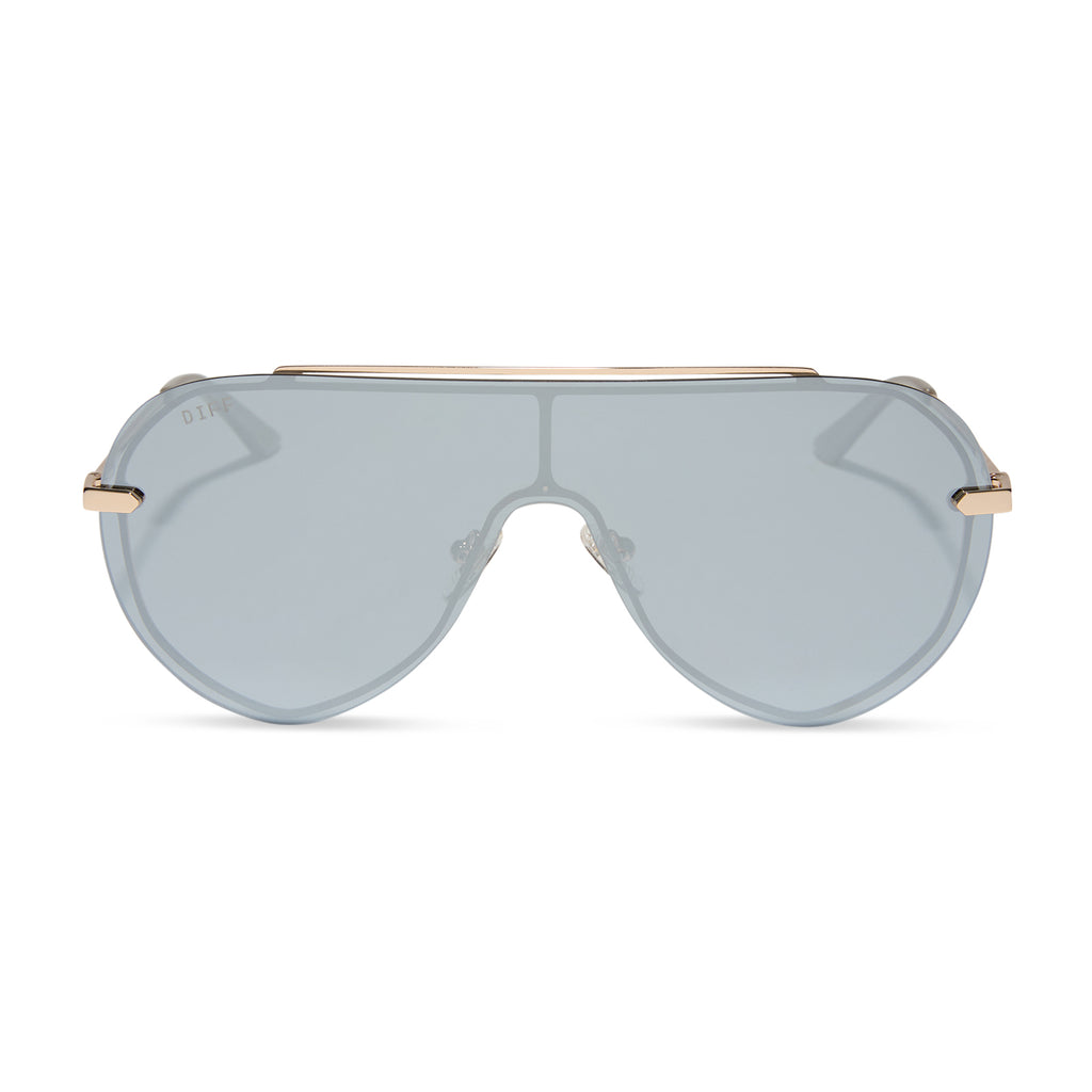 Imani Shield Sunglasses Gold And Silver Mirror Diff Eyewear
