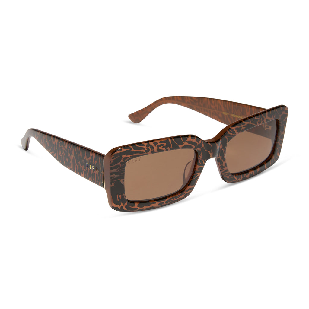 Indy Rectangle Sunglasses | Animal & Brown | DIFF Eyewear
