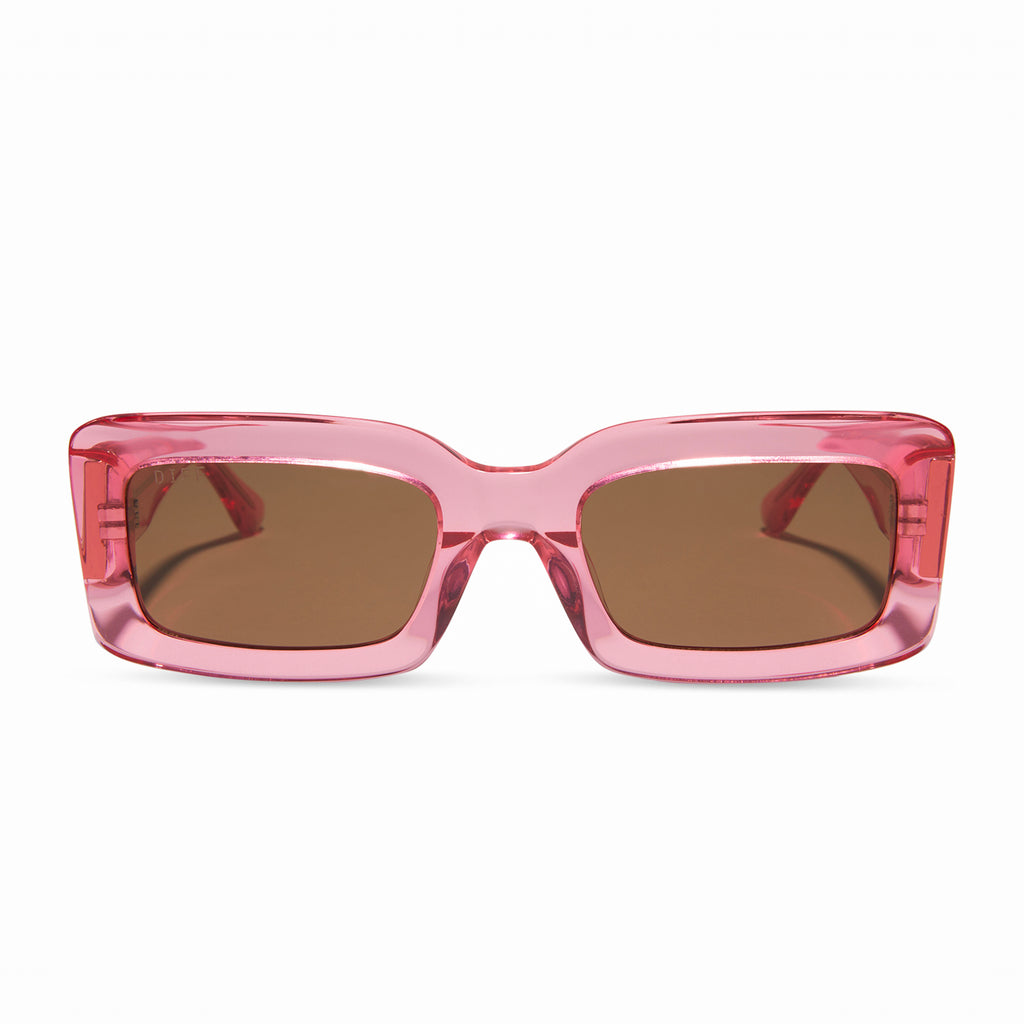 Indy Rectangle Sunglasses | Candy Pink Crystal & Brown | DIFF Eyewear