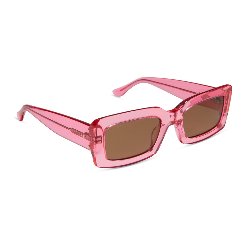 Indy Rectangle Sunglasses | Candy Pink Crystal & Brown | DIFF Eyewear