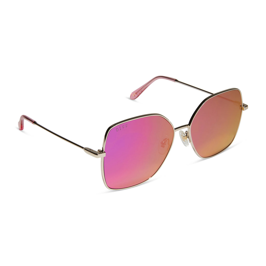 Iris Square Sunglasses | Gold & Pink Rush Mirror | DIFF Eyewear