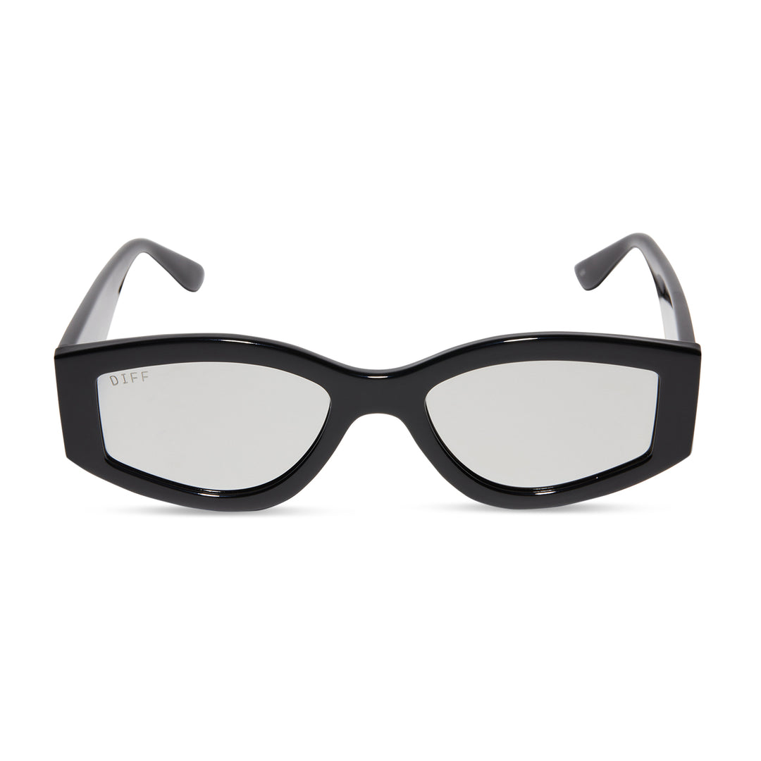 Kai Rectangle Sunglasses | Black & Grey Mirror | DIFF Eyewear