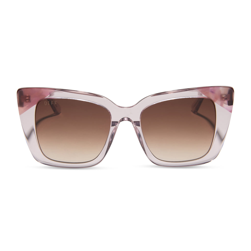 Lizzy Cateye Sunglasses | Light Pink Crystal + Fleur Tips & Brown ...
