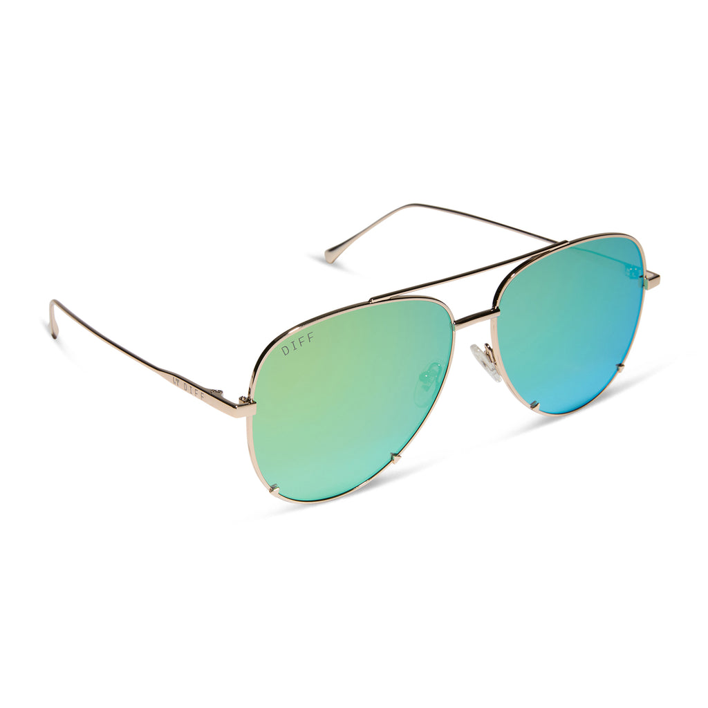 Scarlett Aviator Sunglasses | Gold & Turquoise Ice Mirror | DIFF Eyewear