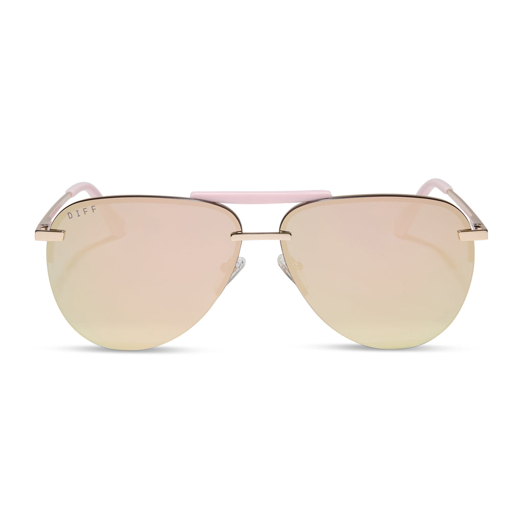 Tahoe Aviator Sunglasses | Gold Powder Pink & Taupe Mirror | DIFF Eyewear