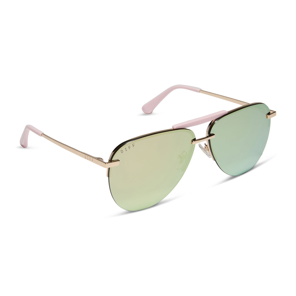 Tahoe Aviator Sunglasses | Gold Powder Pink & Taupe Mirror | DIFF Eyewear