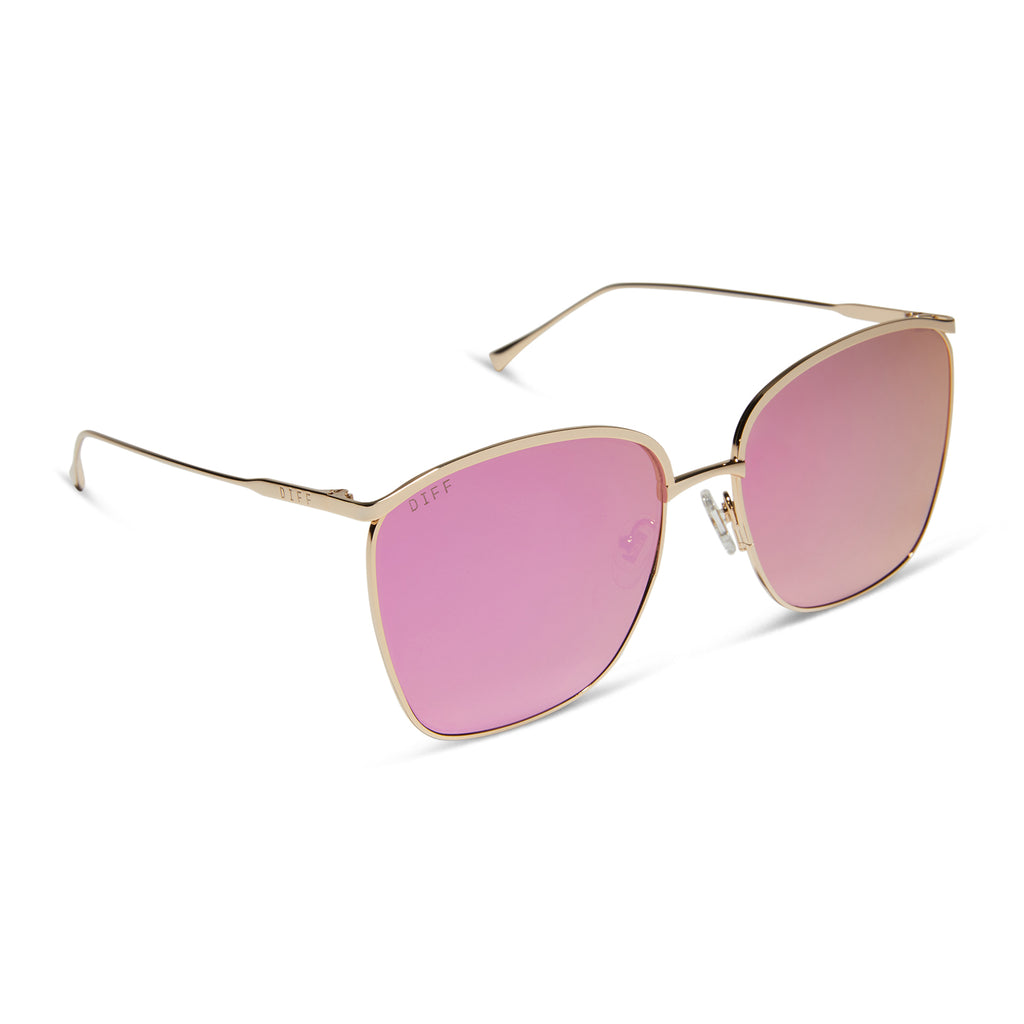 Vittoria Square Sunglasses | Gold & Pink Rush Mirror | DIFF Eyewear