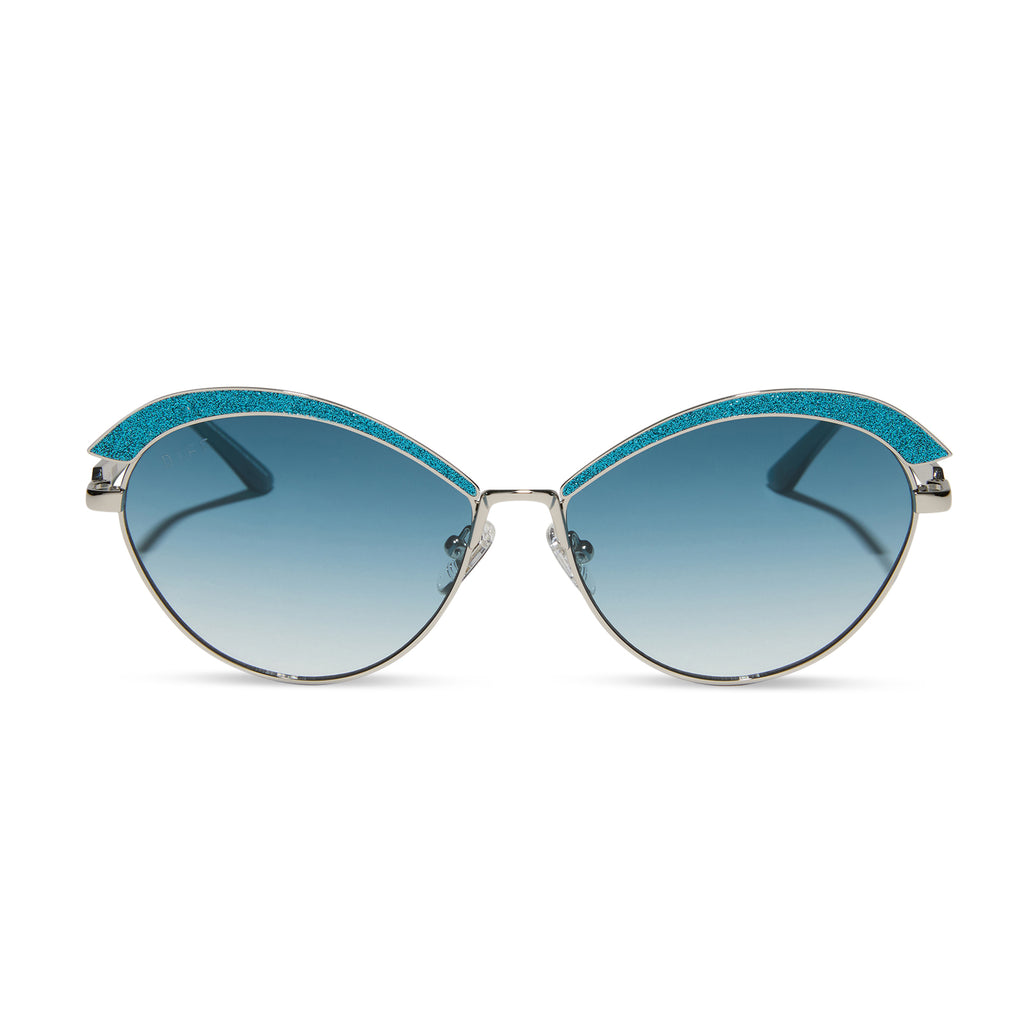 Wednesday Cat Eye Sunglasses | Silver & Teal Gradient | DIFF Eyewear