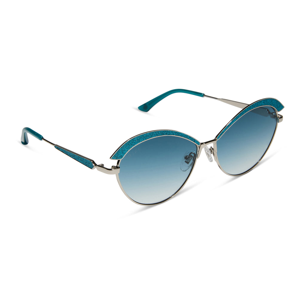 Wednesday Cat Eye Sunglasses | Silver & Teal Gradient | DIFF Eyewear